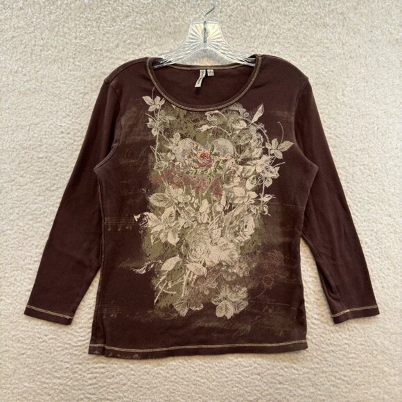 Susan Lawrence | Tops | Vintage Susan Lawrence Top L Large Brown Floral ...